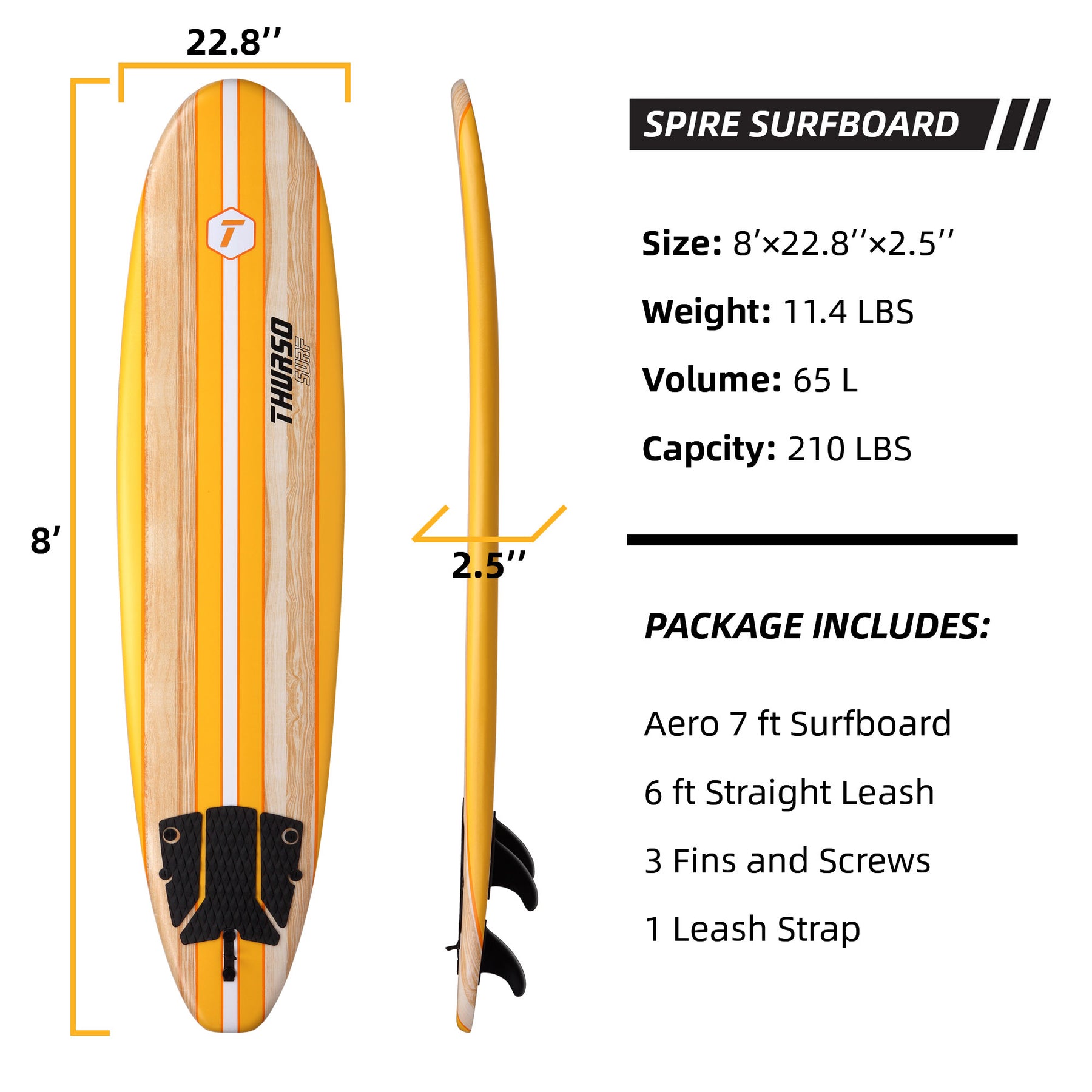 Spire 8' Soft Top Longboard | 8 ft Beginner Foam Surfboard – THURSO SURF